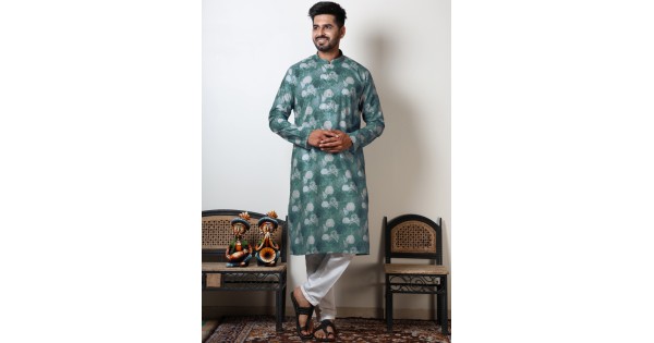 Shop Slate Grey Vantara Print Gujarati Garba Kurta For Mens Online New ...
